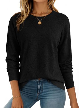 Dokotoo Pullover Damen Herbst Winter Wollmischung Rundhals Strickpullover Oberteile Langarm Warm Pulli Tops Casual Leichte Sweater Rautenmuster Weich Strickpu