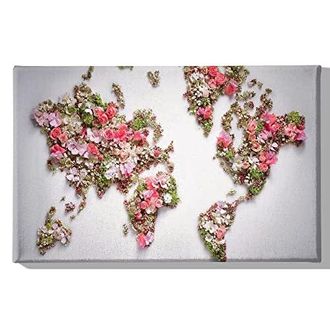 Homemania Bild Weltkarte - Plan - für Wohnzimmer, Schlafzimmer - Mehrfarbig aus Polyester, Holz, 45 x 3 x 70 cm - HM20KNV45x70-234