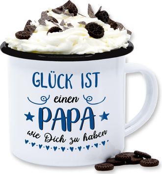 Shirtracer Emaille Tasse Blechtasse - zum Vatertag - Glück ist einen Papa wie dich zu haben - Geschenk - 300 ml - Weiß Schwarz - vatertagsgeschenk bester tassen 