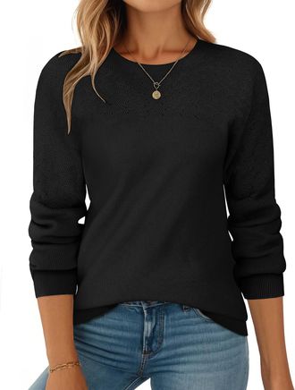 Zeagoo Pullover Damen Strickpullover Herbst Winter Pullover Elegant Rundhals Strickpulli Weich Bequem Pulli Stretch H&auml;kel Sweater Schwarz XXL