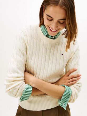 Tommy Hilfiger Rundhalspullover CO CABLE MID GG C-NK LS SWT mit Zopfmuster