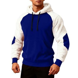 Generic Sweat à capuche uni printemps pour homme 2026 avec coutures en peluche pour Noël chaud pour entraînement intérieur et extérieur, bleu, XXL