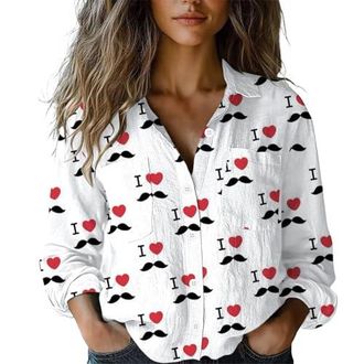 Generico Chemise Femme &Eacute;l&eacute;gant &agrave; Manches Longues T Shirt en Lin Coton D&eacute;contract&eacute; Grande Taille Blouse Col en V L&eacute;ger Chemisier Vintage Fantaisie avec Boutons 