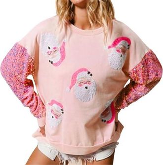 Generic Pull de No&euml;l amusant pour femme - Col rond - Sweatshirts de No&euml;l - Pull adolescente - Pull de No&euml;l - Chemisier de No&euml;l - Imprim&eacute; de No&euml;l - T-shirt &agrave; m