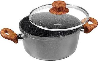 STONELINE Back to Nature Casserole 20 cm, avec Couvercle en Verre, Compatible &agrave; lInduction et au Four, Rev&ecirc;tement Antiadh&eacute;sif avec de vraies particules de pierr