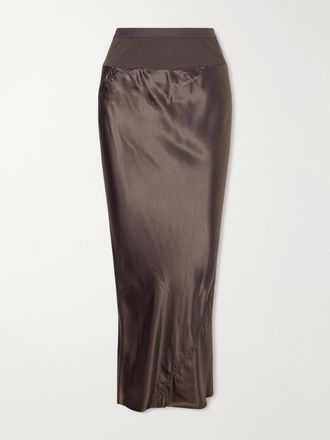 Rick Owens Jupe Midi En Satin Recycl&eacute; Et En Jersey C&ocirc;tel&eacute; - Marron