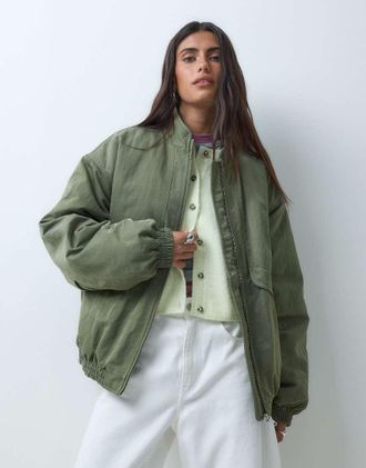 Asos bomber oversize &agrave; basque bouffante en kaki-Vert