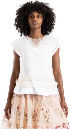 Simone Rocha Femme, Tops, Blanc, Taille: 44 FR T-shirt superpos&eacute; dentelle nude et perle