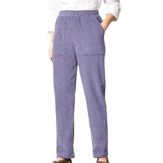 Generic Pantalon en velours côtelé pour femme, pantalon élastique taille haute à jambe droite, pantalon décontracté ample et confortable avec poches, violet, 