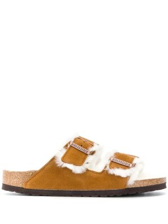 Birkenstock Loafer - Faux Fur Lined Classic Sandals With Adjustable Buc - Gr. 38 (EU) - in Braun - f&uuml;r Damen