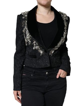Dolce & Gabbana Womens Black Jacquard Crystal Floral Jacket Blazer Clothing