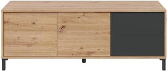 Dmora Anrichte Arecibo, Modernes Sideboard mit 2 Türen, Buffet im Wohnzimmer, Fernsehschrank, Sideboard mit Füßen für Wohnzimmer, cm 130x41h47, Asteiche und