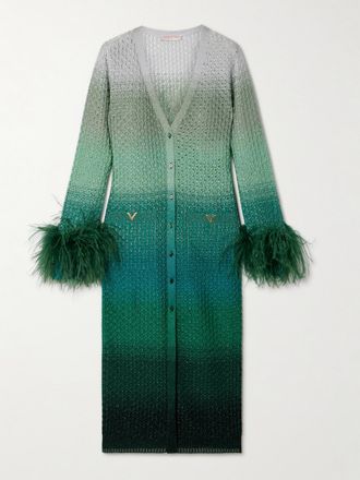 Valentino Garavani Midikleid Aus Metallic-strick Mit Farbverlauf Und Federn - Gr&uuml;n