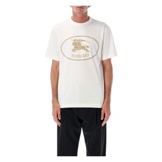 Burberry Homme, Tops, Blanc, Taille: XL T-shirt en Coton Blanc avec Blason de Chevalier