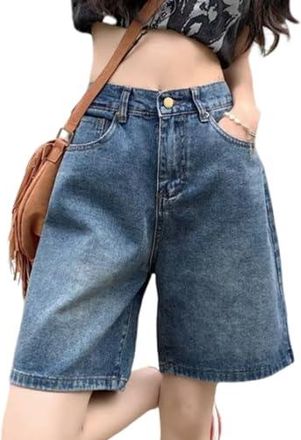 ORANDESIGNE Shorts en Denim Femme Taille Haute Été Harajuku Jean Bermuda Y2k Baggy Biker Shorts Style Coréen Filles Preppy Streetwear M Bleu XS