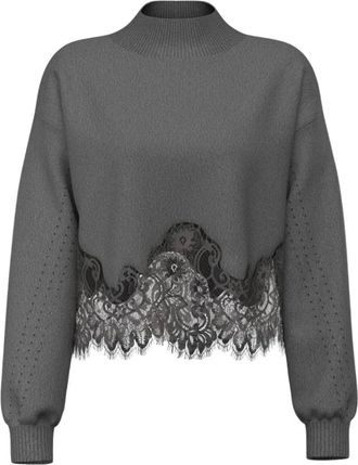 Guess Pull &agrave; col roul&eacute; avec empi&egrave;cements en dentelle - Femme - Pulls - Gris - Taille: 38 FR