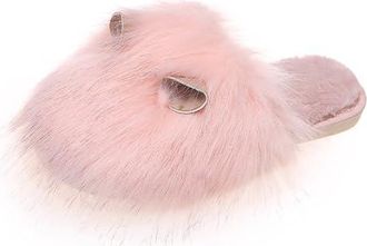 Generic Pantoufles pelucheuses pour femme, chaussons en forme danimal mignons, semelles souples, pantoufles en peluche tendance, à bout fermé, antidérapantes,
