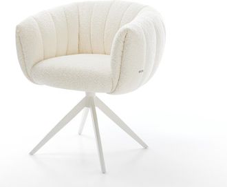 DELIFE Drehstuhl Jada-Flex Boucl&eacute; Wei&szlig; Kreuzgestell breit Wei&szlig; 360&deg; drehbar Wippfunktion Taschenfederkern, Esszimmerst&uuml;hle