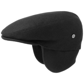 Lierys Teflon Flatcap mit Ohrenklappen Damen Herren Made in Italy Wollm&uuml;tze Wasserabweisend Gef&uuml;ttert Herbst Winter schwarz 61 cm