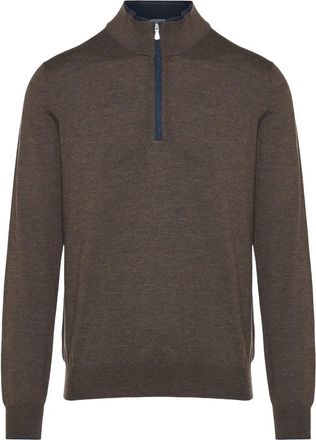 Gran Sasso Homme, Pulls, Brun, Taille: XL Tricot en laine demi-zip