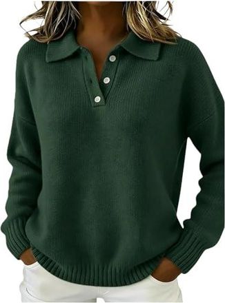 Generic Pull classique boutonn&eacute; &agrave; col en V pour femme - Col en V - Automne et hiver - Pull tricot&eacute; &agrave; manches longues, vert militaire, 4XL
