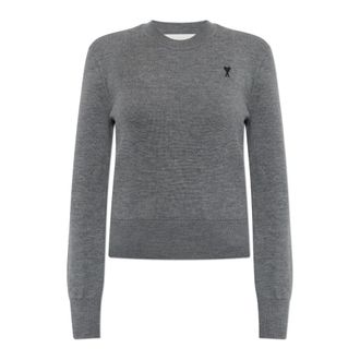 Ami Femme, Pulls, Gris, Taille: 44 FR Pull en laine &agrave; col rond