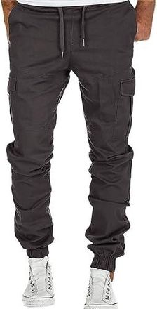 Generic Salopette streetwear pour homme - Pantalon cargo d&eacute;contract&eacute; multi-poches avec bretelles r&eacute;glables - Couleur unie, gris, 3XL