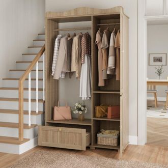 STILVORA Armoire avec 2 Portes et 1 Tiroir, Porte Miroir et Penderie Ouverte, Style Moderne, en MDF, 115,5&times;38,5&times;194,5 cm, Ch&ecirc;ne