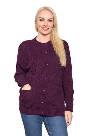 Janisramone Cardigan en tricot &agrave; maille torsad&eacute;e pour femme, col rond, manches longues, cardigan boutonn&eacute; pour femme pour lautomne et lhiver, cardigan pour femme 