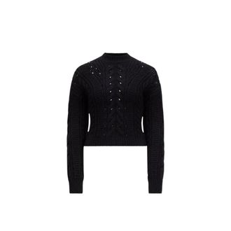 Moncler Schwarzer- bestickter Mohair- & Wollpullover - - Knitwear - Damen - Schwarzk - L