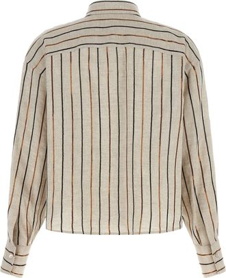Brunello Cucinelli Sequin Stripe Linen Shirt - Beige