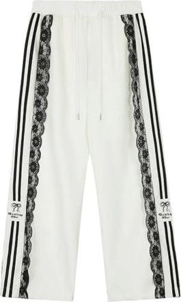 Generic NYSDM Pantalon patchwork en dentelle pour femme Pantalon d&eacute;contract&eacute; ray&eacute; Jambe large Streetwear Blanc Baggy Pantalon de sport, blanc, S