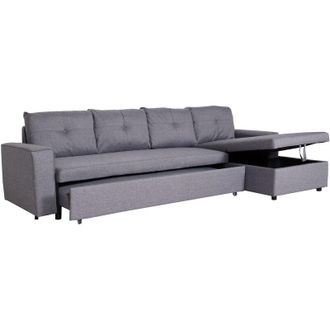 Hhg Ecksofa mit Bettkasten 299, Couch Sofa L-Form, Liegefl&auml;che links/rechts Nosagfederung Stoff/Textil 290cm grau