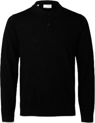Selected Selected Homme Slhtray Ls Knit Merino Polo Noos Pull pour Homme, Noir, S