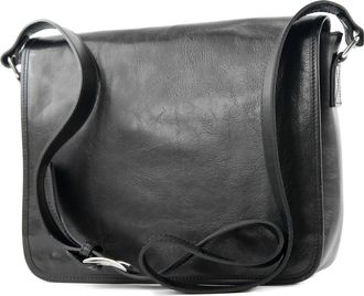 modamoda.de A001 3 Gr&ouml;&szlig;en Herren Unisex Leder Umh&auml;ngetasche Messenger Bag handmade in Italy, Farbe:A001 Medium Schwarz