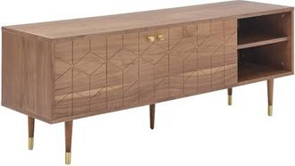 Vente-Unique Meuble TV avec 2 Portes et 2 niches placage Noyer - Naturel et dor&eacute; - PARIOMA