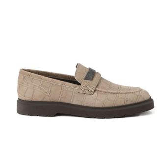 Brunello Cucinelli Beige Leder Slip-On Loafers - - Shoes - Damen - Beige - 37 1/2 EU