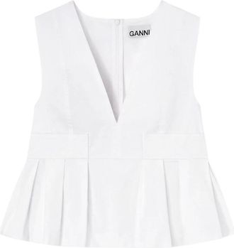 Ganni Femme, Blouses et Chemises, Blanc, Taille: 38 FR Blouse P&eacute;plum en Popeline de Coton