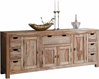Massivmoebel24 Sideboard Sheesham 210x42x85 grau ge&ouml;lt NATURE GREY 080