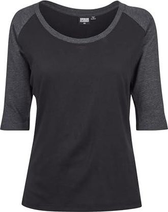 Urban Classics T-Shirt Manches 3/4 Raglan Femme Femme T-Shirt Manches Longues Noir/Anthracite 5XL