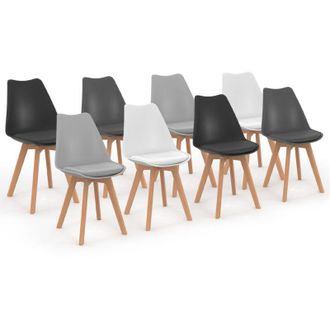 IDMarket Idmarket - Lot de 8 chaises scandinaves sara mix color blanc x2, gris clair x2, gris fonc&eacute; x2, noir x2