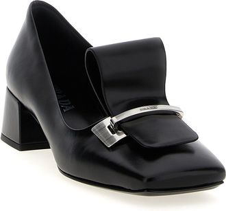 Prada Womens Black Calfskin Mid Heel Pumps