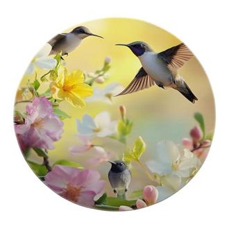 Generic Jardin Vibrant Tapis coloré Motifs Floraux et dOiseaux, Tapis Ronds lavables antidérapants Doux pour Bureau et Salon 200x200cm