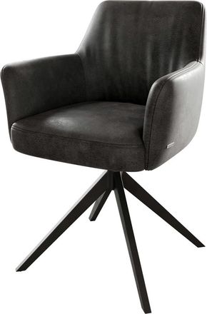 DELIFE Esszimmerstuhl Xana-Flex mit Armlehnen Kreuzgestell breit Schwarz Mikrofaser Anthrazit Vintage 360&deg; drehbar Taschenfederkern
