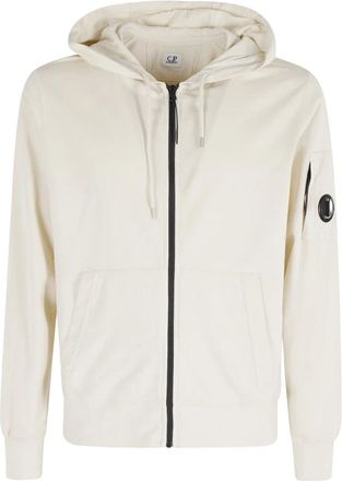 C.P. Company C.p. Company, Homme, Sweatshirts et sweats &agrave; capuche, Beige, Taille: XL Light Fleece Zip Hooded Lens SweaT-shirt