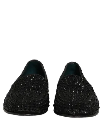 Dolce & Gabbana Mens Black Rhinestone Embellished Loafers Shoes Leather
