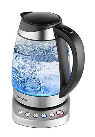 Concept Hausger&auml;te RK4130 Glas Wasserkocher, Herausnehmbarer Anti-Kalk-Filter, 1,7 L mit Temperatureinstellung, KEEP WARM, 2200 W, edelstahl/glas