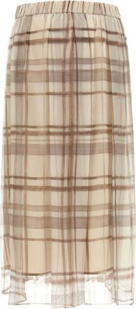 Brunello Cucinelli Pleated Silk Organza Skirt - Beige