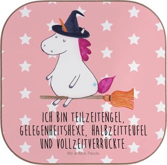 Mr. & Mrs. Panda Untersetzer für Gläser Einhorn Hexe - Geschenk, Unicorn, Tischuntersetzer, Quadratisch, Coaster, Freundin, Engel, Einhörner, Tasse, Glas, Frau