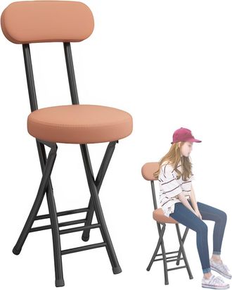 Generic 19 Zoll faltbarer tragbarer Gegenhöhe Hocker Stuhl mit Rückenlehne - Metallrahmen gepolsterter Klappstuhl für Erwachsene ideal für Zuhause und Küche p